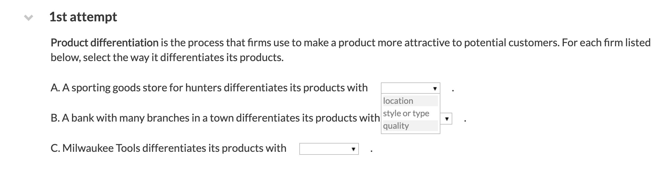 Solved 1st attempt Product differentiation is the process | Chegg.com