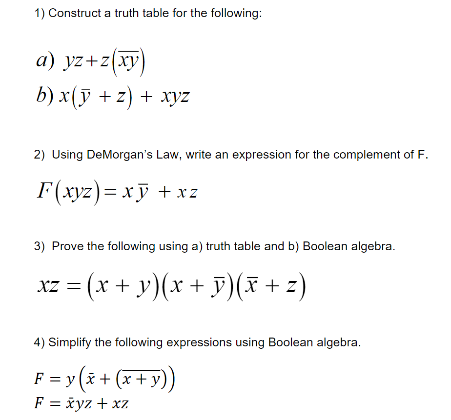 Solved 1) Construct a truth table for the following: a) | Chegg.com