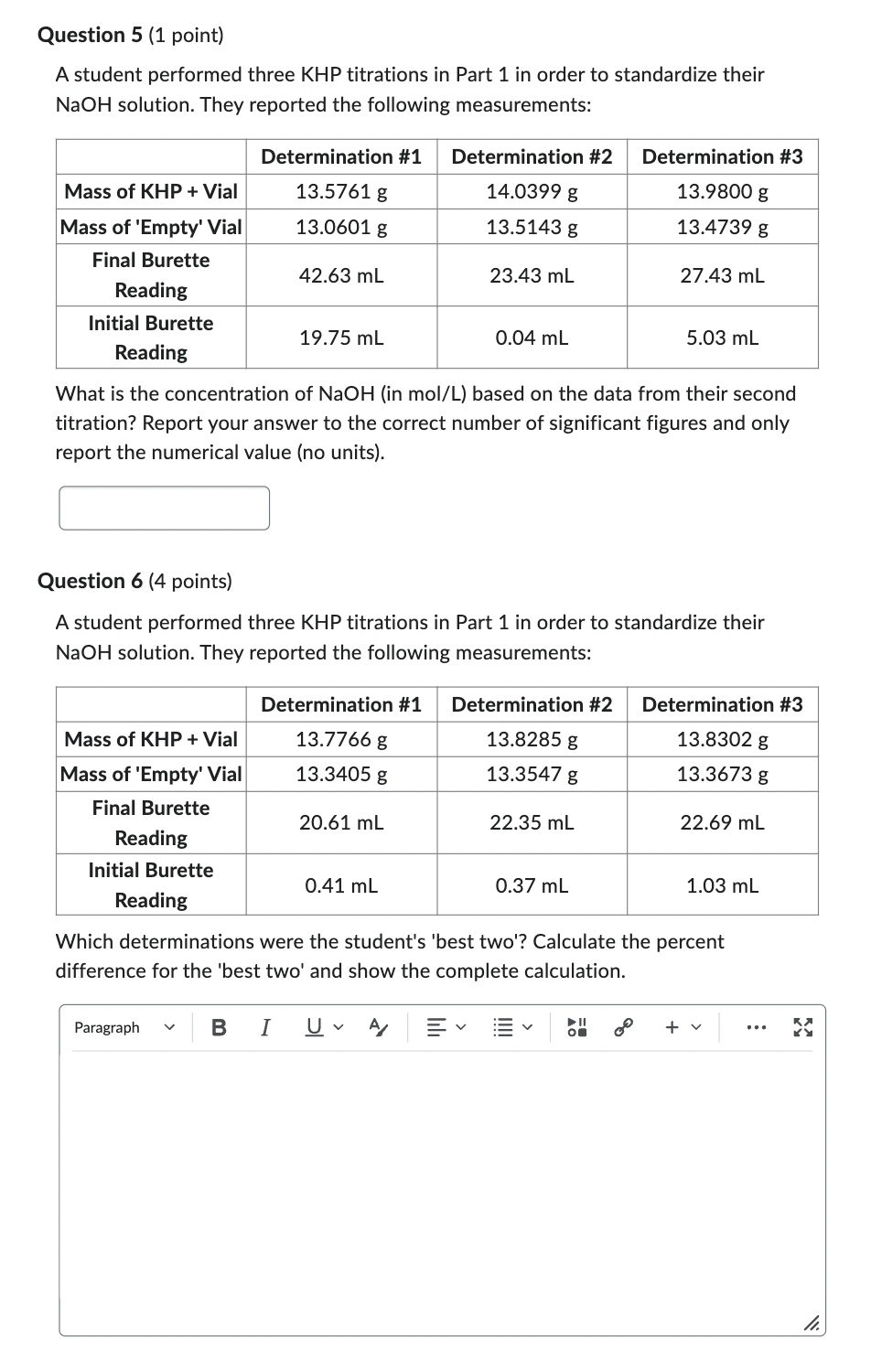 Solved A student performed three KHP titrations in Part 1 in | Chegg.com