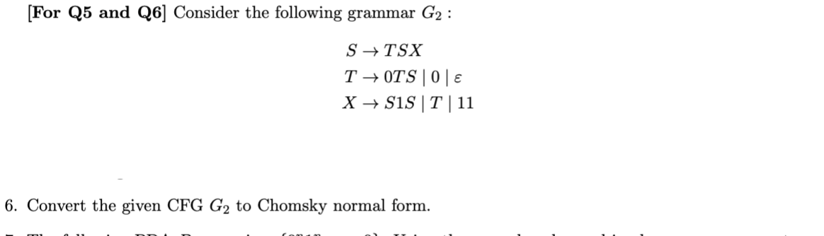 Solved [For Q5 and Q6] Consider the following grammar G2 : | Chegg.com