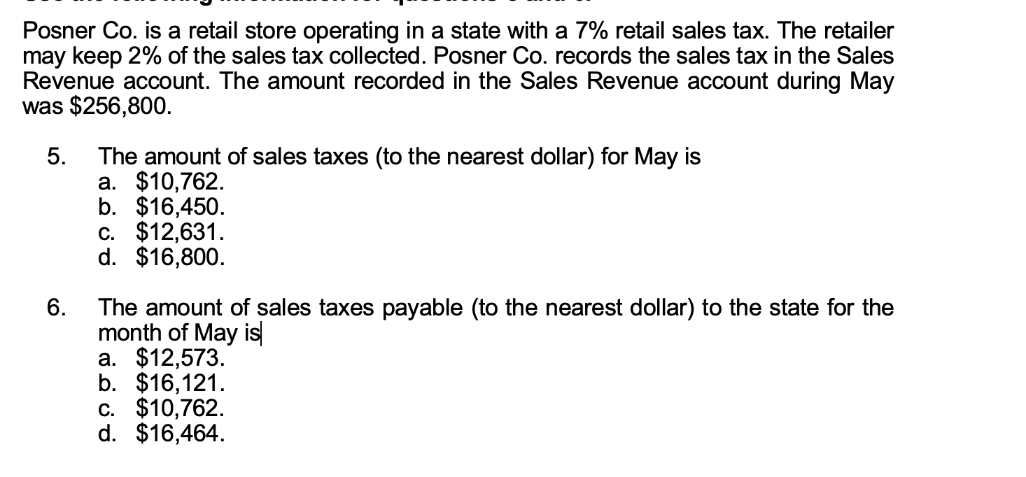 Solved Posner Co. is a retail store operating in a state | Chegg.com