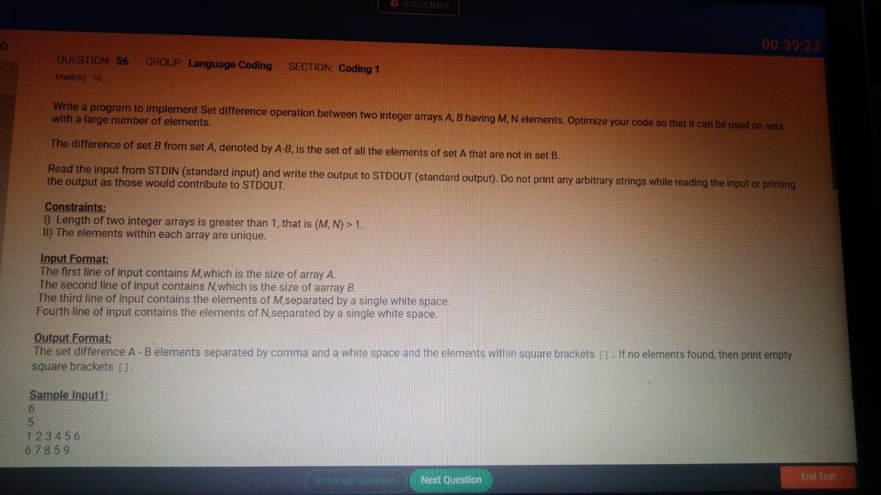 Solved 00:39:23 GROUP Language Coding QUESTION 56 Mark(s): | Chegg.com