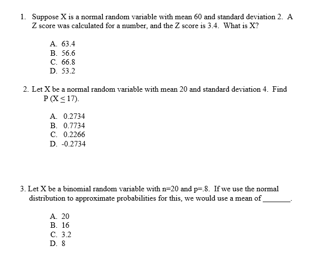 Solved 1. Suppose X is a normal random variable with mean 60 | Chegg.com