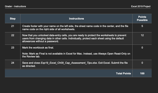Solved Grader - Instructions Excel 2019 Project | Chegg.com