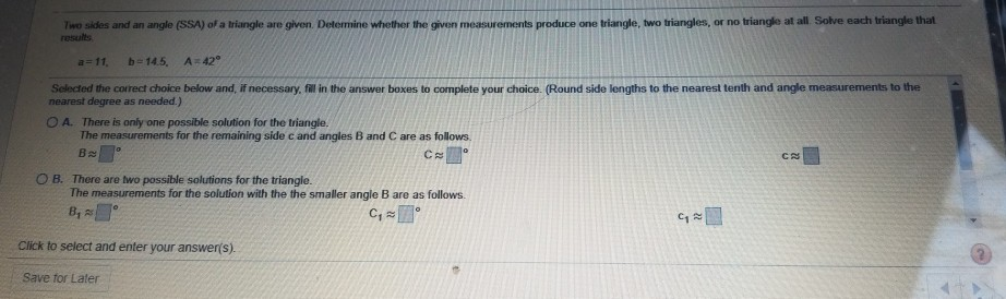 Solved Two sides and an angle SSA of a triangle are given. | Chegg.com