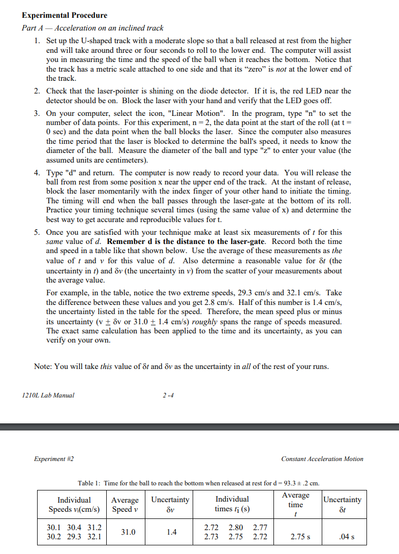 Solved Experiment 2 Data Constant Acceleration Motion | Chegg.com