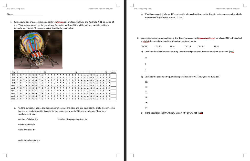 Solved BIO 340 Spring 2020 Recitation 6 Short Answer BIO 340 | Chegg.com Solved BIO 340 Spring 2020 Recitation 6 Short Answer BIO 340 | Chegg.com