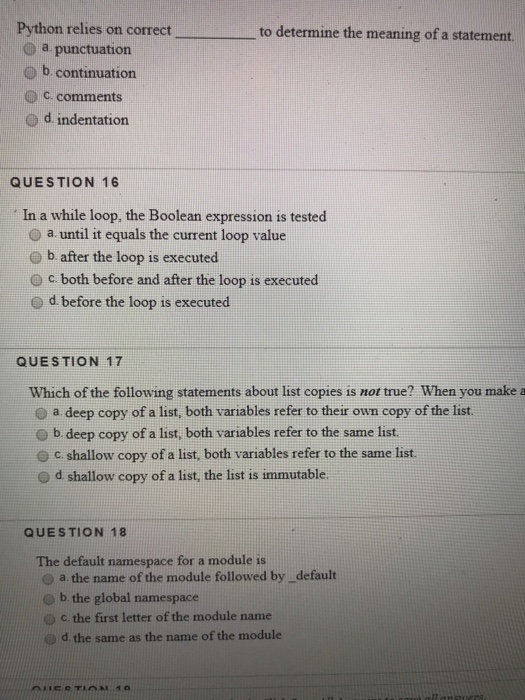 Solved Python relies on correct to determine the meaning of | Chegg.com