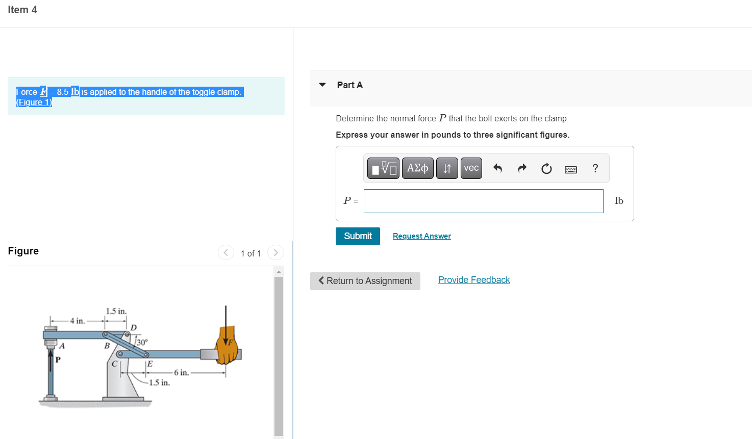 Solved Force FFF = 8.5 lblb is applied to the handle of the | Chegg.com