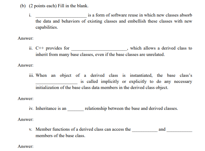 Solved 5. Questions on inheritance. (a) (10 points) Consider | Chegg.com