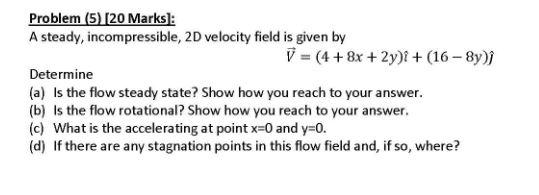 Solved Problem (5) [20 Marks): A steady, incompressible, 2D | Chegg.com