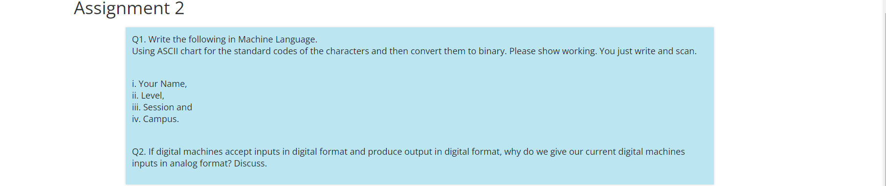 Solved Assignment 2 Q1. Write the following in Machine | Chegg.com