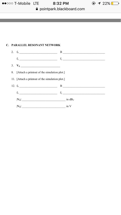 Solved C. PARALLEL RESONANT NETWORK 1. Consider the parallel | Chegg.com
