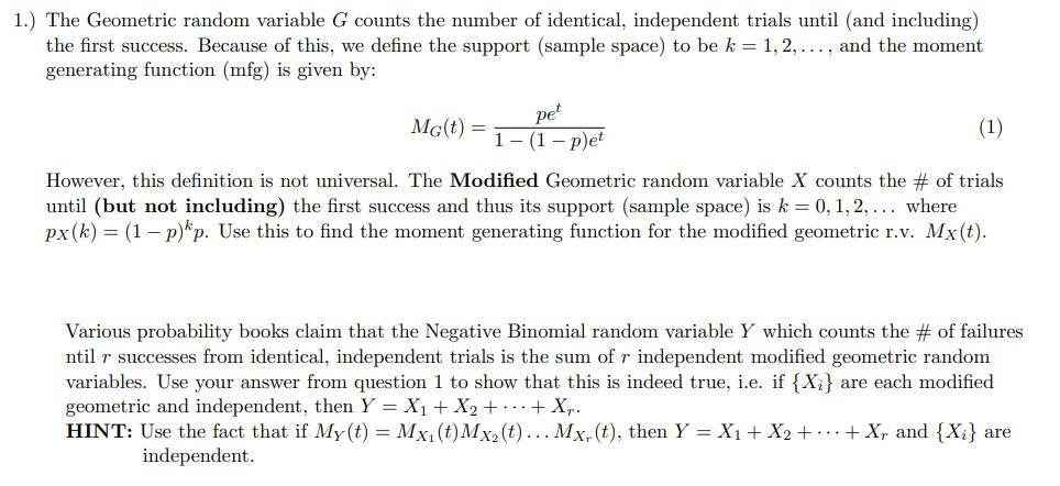 Solved The Geometric random variable G counts the number of | Chegg.com