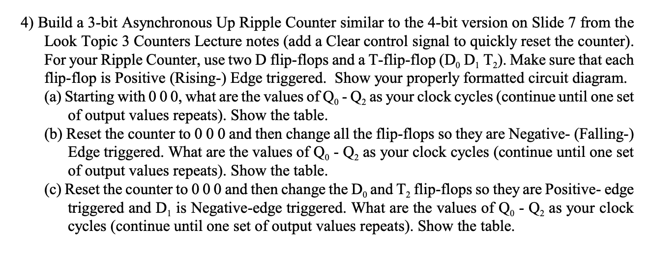 4) Build a 3-bit Asynchronous Up Ripple Counter | Chegg.com