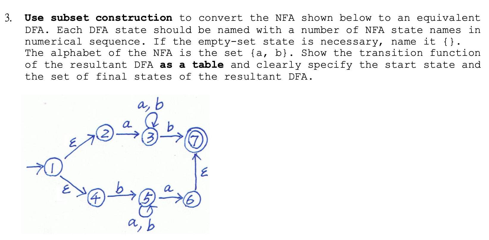 Solved 3. Use subset construction to convert the NFA shown | Chegg.com