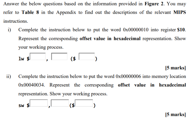 Solved c) Considering the MIPS memory snippet and register | Chegg.com