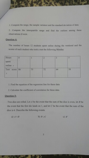 Solved Sheet 4: Question 1 Consider the following two data | Chegg.com