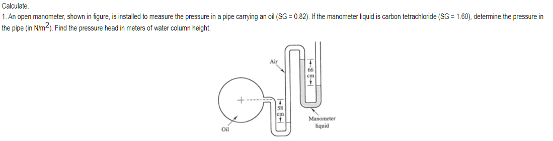 Solved An open manometer, shown in figure, is installed to | Chegg.com