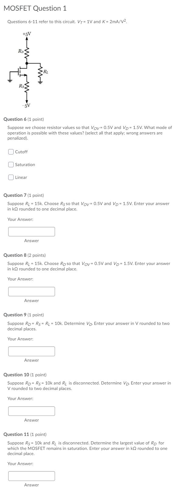 Solved MOSFET Question 1 Questions 6-11 refer to this | Chegg.com