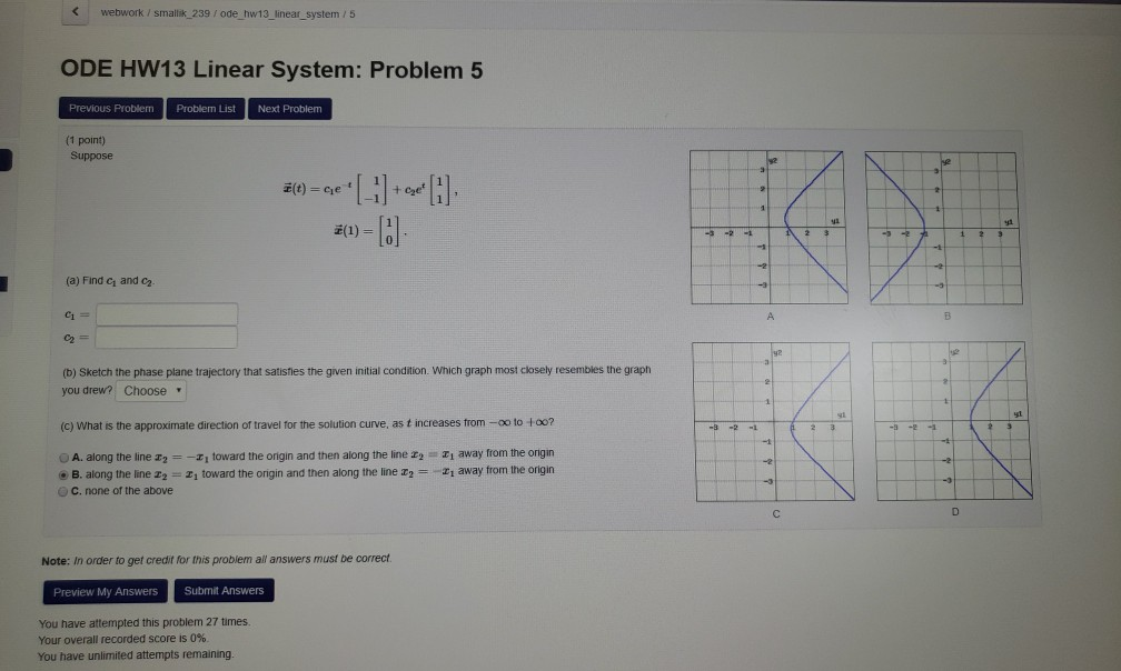 Solved webwork / smalik 239 ode hw13 linear_system / 5 ODE | Chegg.com