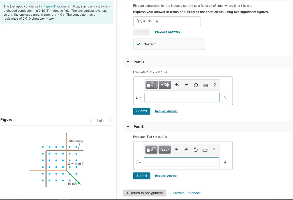 Solved The L-shaped conductor in (Figure 1) moves at 10 m/s | Chegg.com