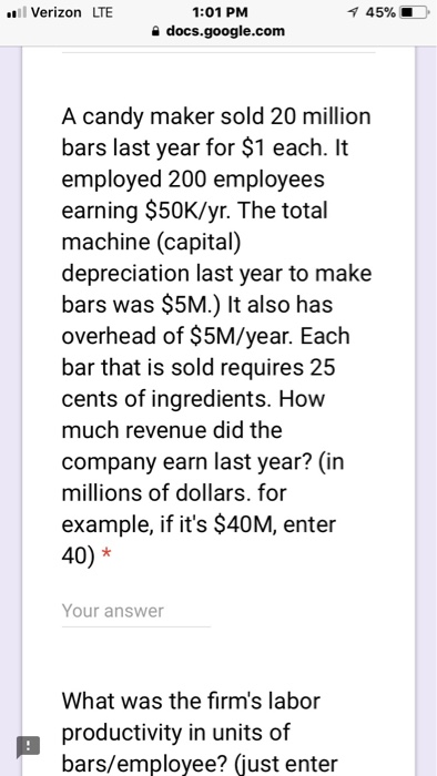 Solved Verizon LTE 1:01 PM docs.google.com 45% A candy maker | Chegg.com