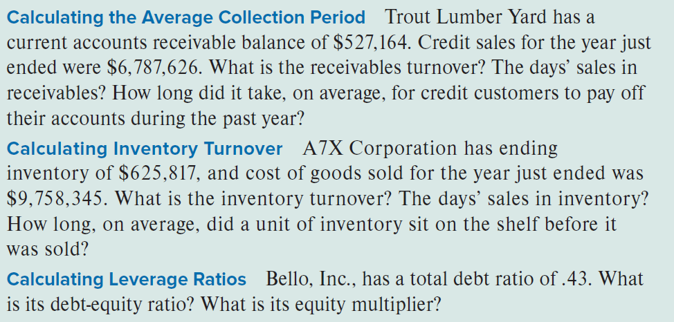 Solved Calculating the Average Collection Period Trout | Chegg.com