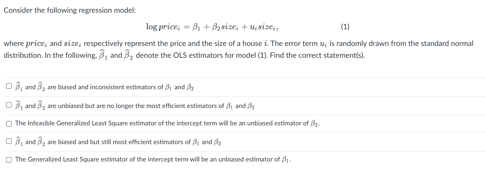 Solved Consider the following regression model: log price | Chegg.com