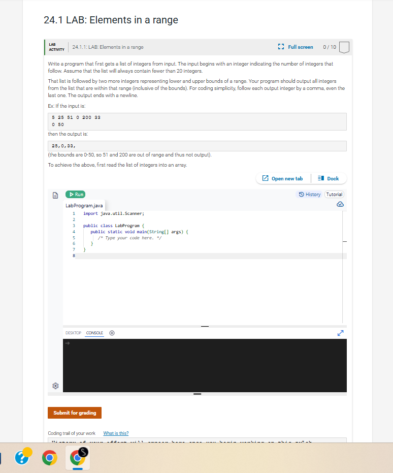 Solved 24.1.1: LAB: Elements in a range Write a program that | Chegg.com