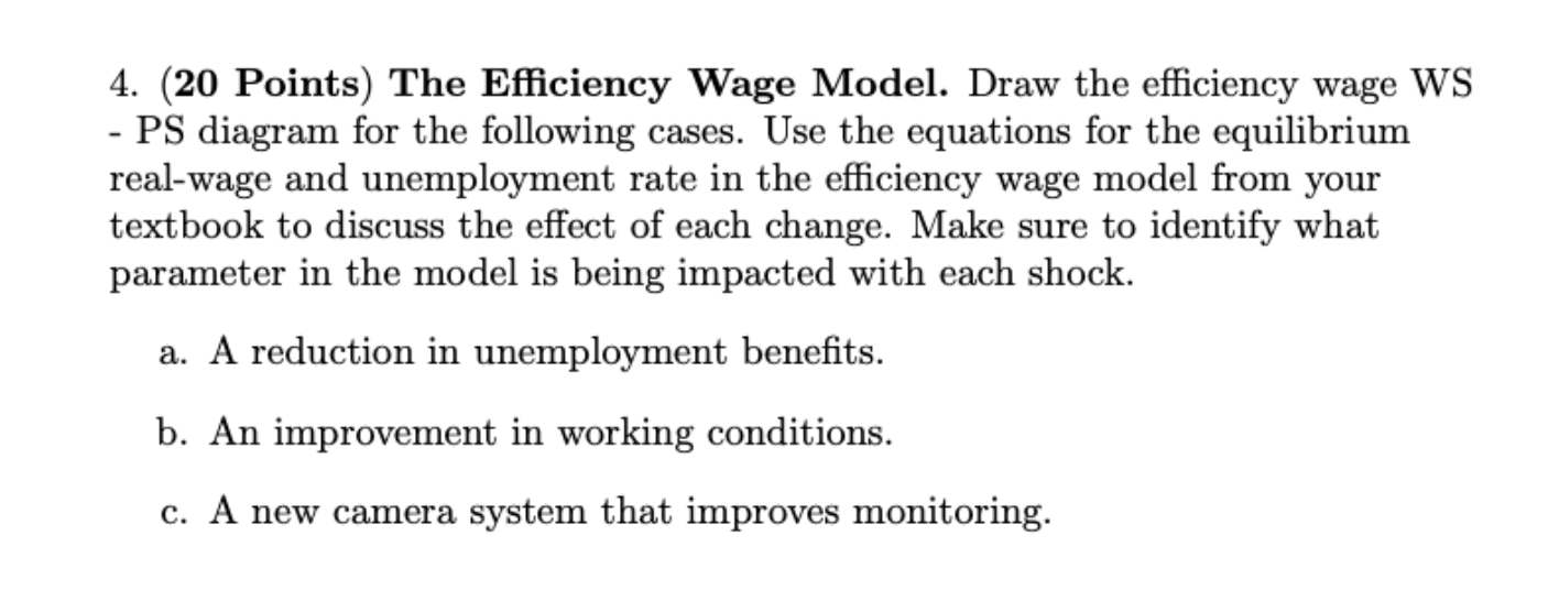 4. (20 Points) The Efficiency Wage Model. Draw the | Chegg.com