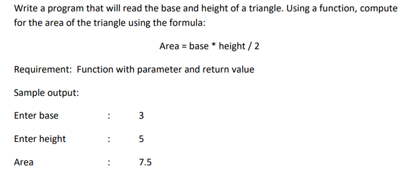 Solved Write a program that will read the base and height of | Chegg.com