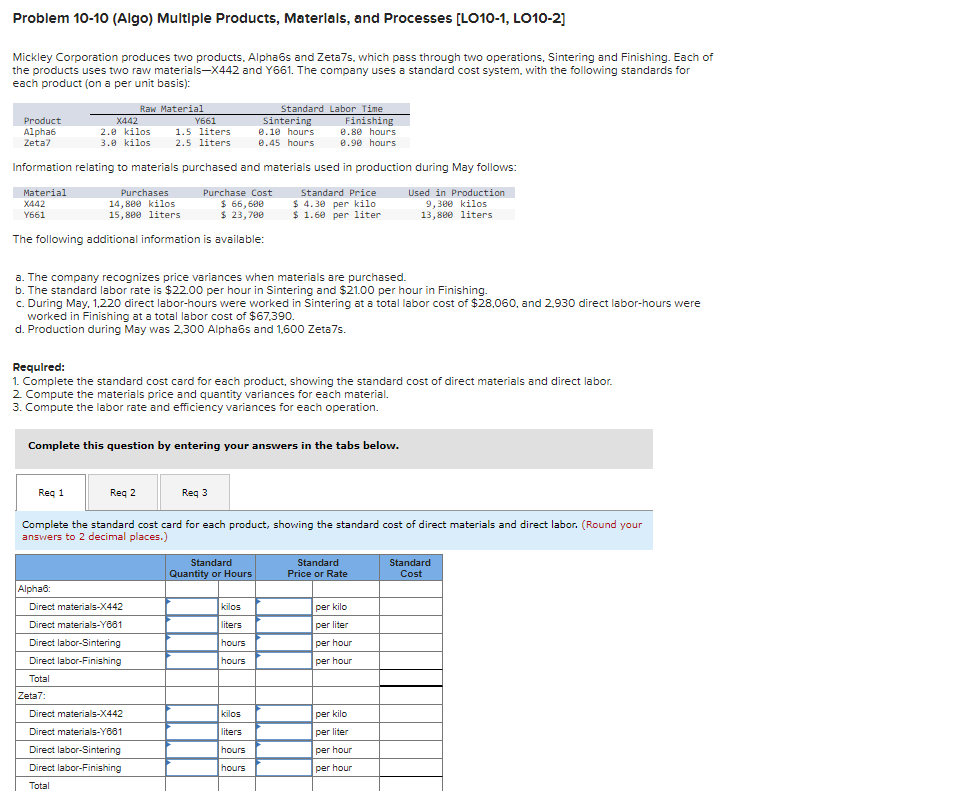 Problem 10-10 (Algo) Multlple Products, Materlals, | Chegg.com
