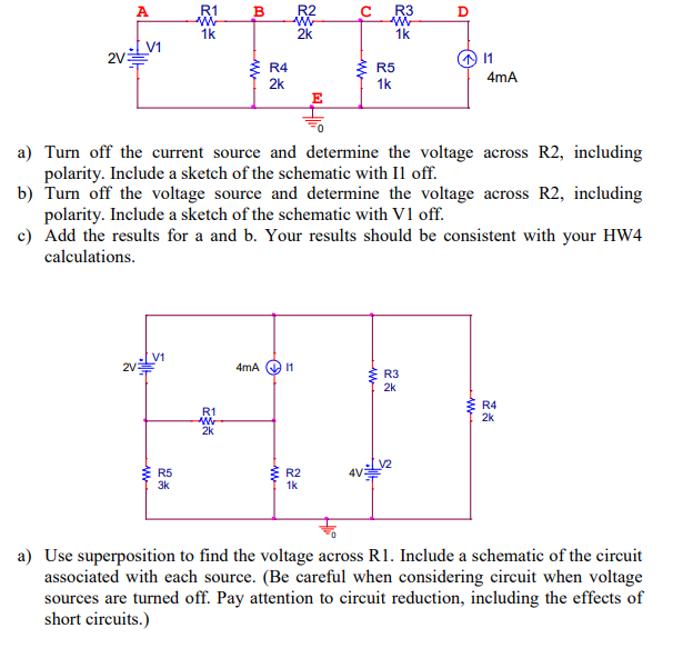 Solved A R1 w 1k B c R2 w 2k 1k V1 2v R4 2k w R5 1k 11 4mA | Chegg.com