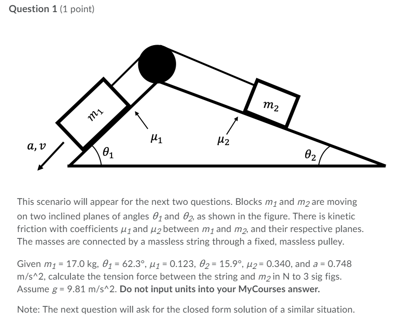 Solved Question 1 (1 point) m2 mi U1 U2 a, v 01 02 This | Chegg.com