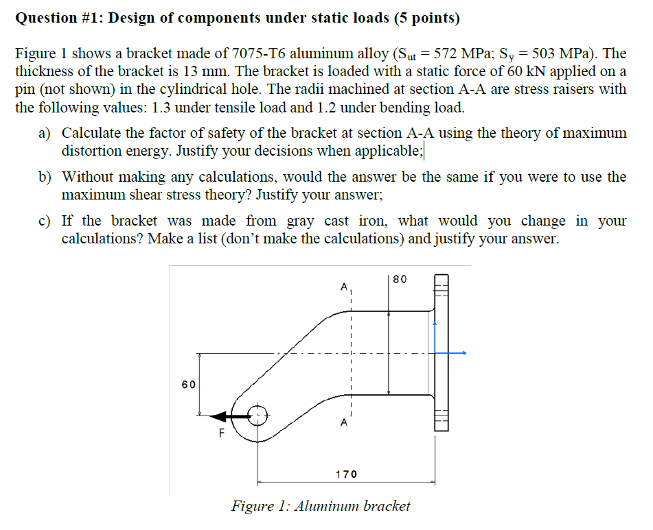 Solved Question #1: Design of components under static loads | Chegg.com