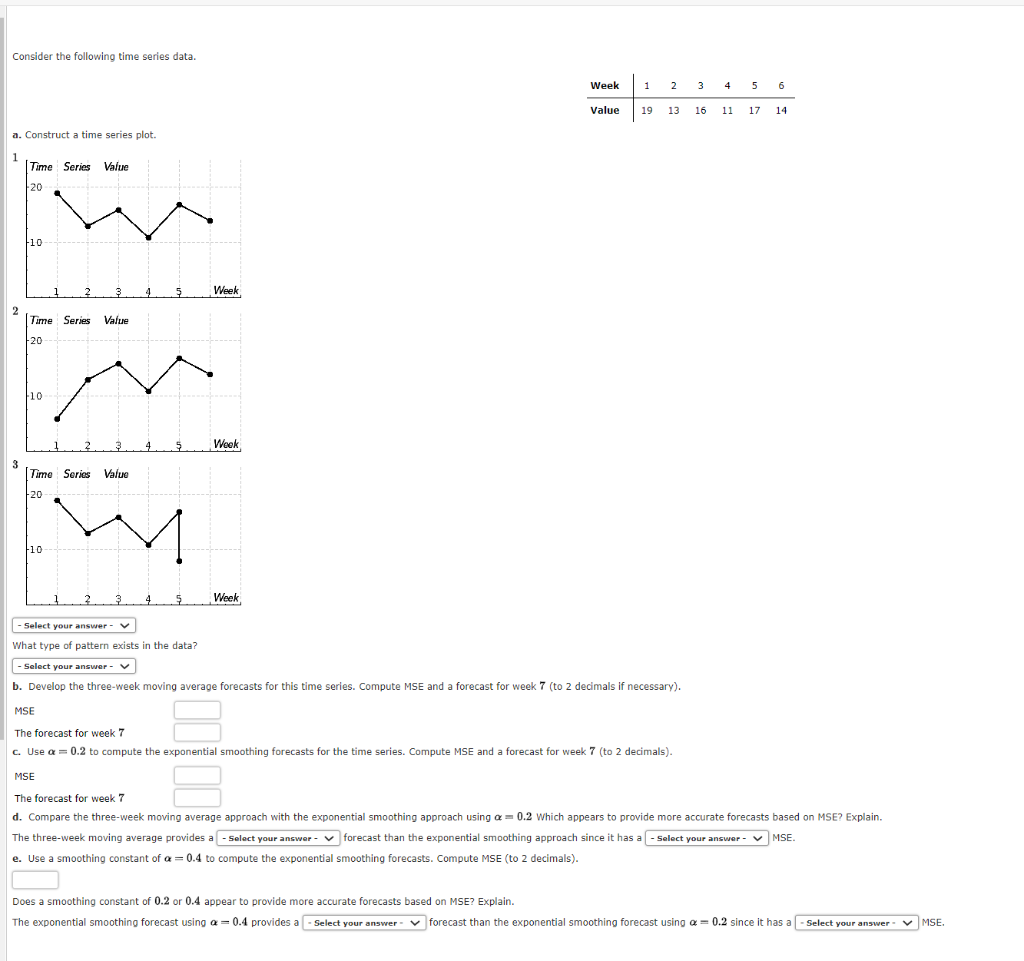 Solved Consider the following time series data. Week 1 2 3 4 | Chegg.com