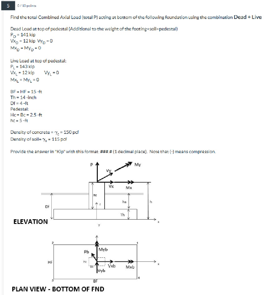 50/10 points Find the total Combined Axial Load | Chegg.com