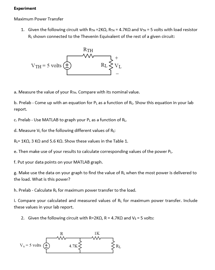 Solved Experiment \#4- Maximum Power Transfer Objectives 1. | Chegg.com