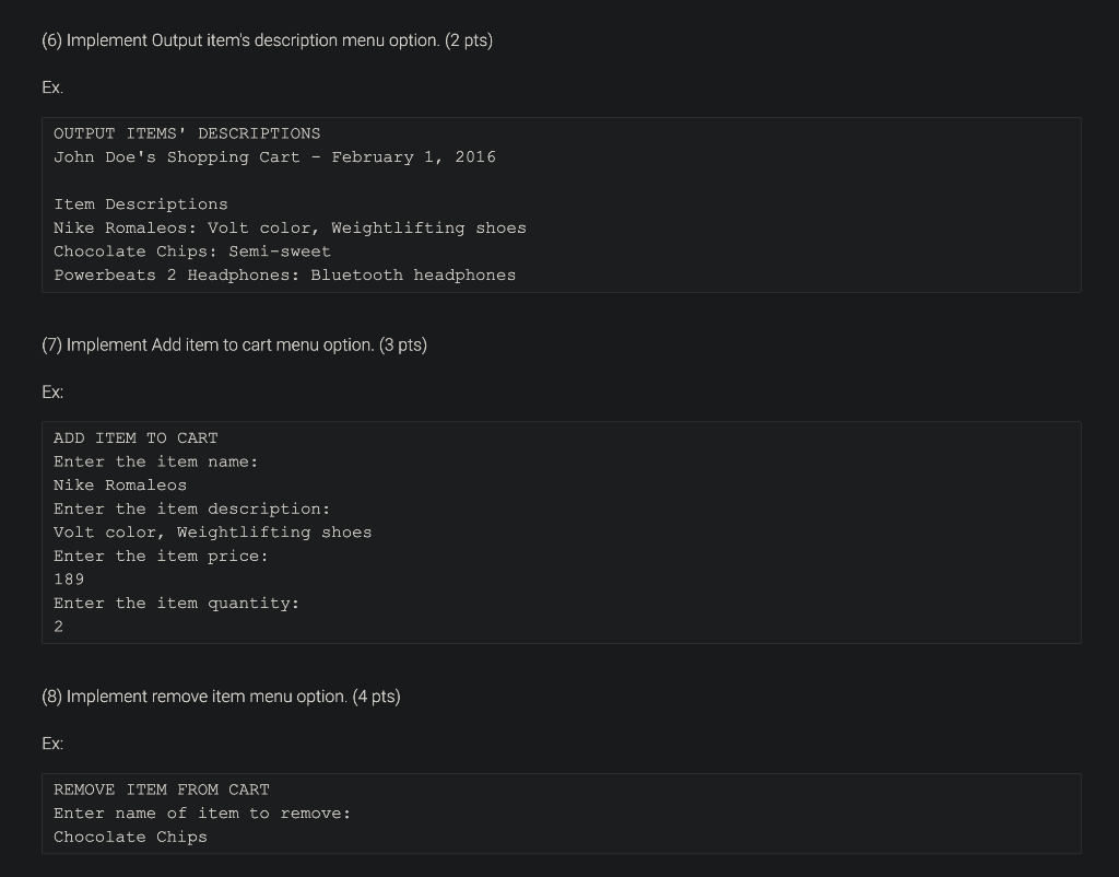 7.20 LAB*: Warm up: Online shopping cart (Part 1) (1) | Chegg.com