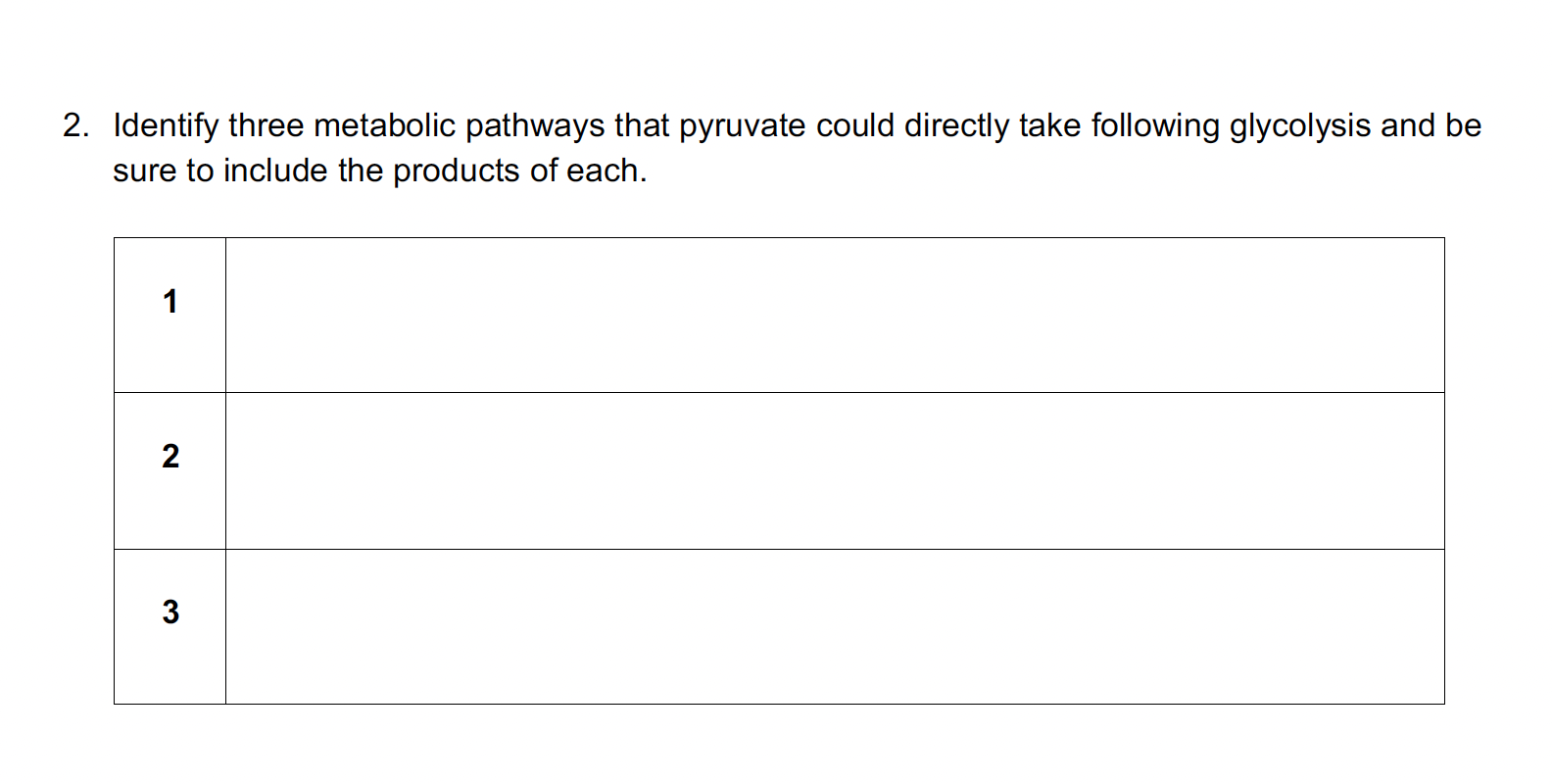Solved 2. Identify three metabolic pathways that pyruvate | Chegg.com