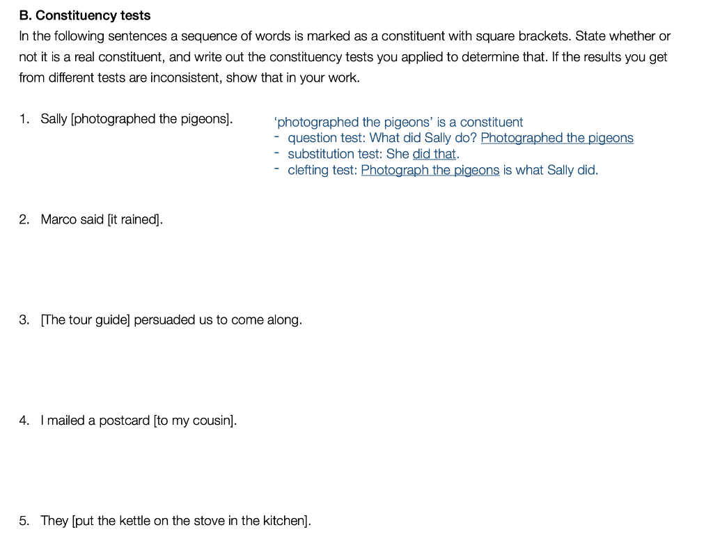 B. Constituency tests In the following sentences a | Chegg.com