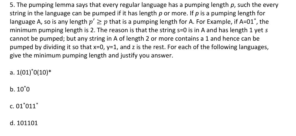 Solved 5. The pumping lemma says that every regular language | Chegg.com