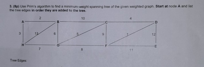 Solved 3. (8p) Use Prim's algorithm to find a minimum weight | Chegg.com