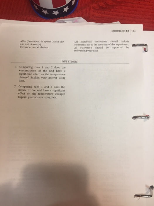 EXPERIMENT 12: THERMOCHEMISTRY ECTIVES: To determine | Chegg.com