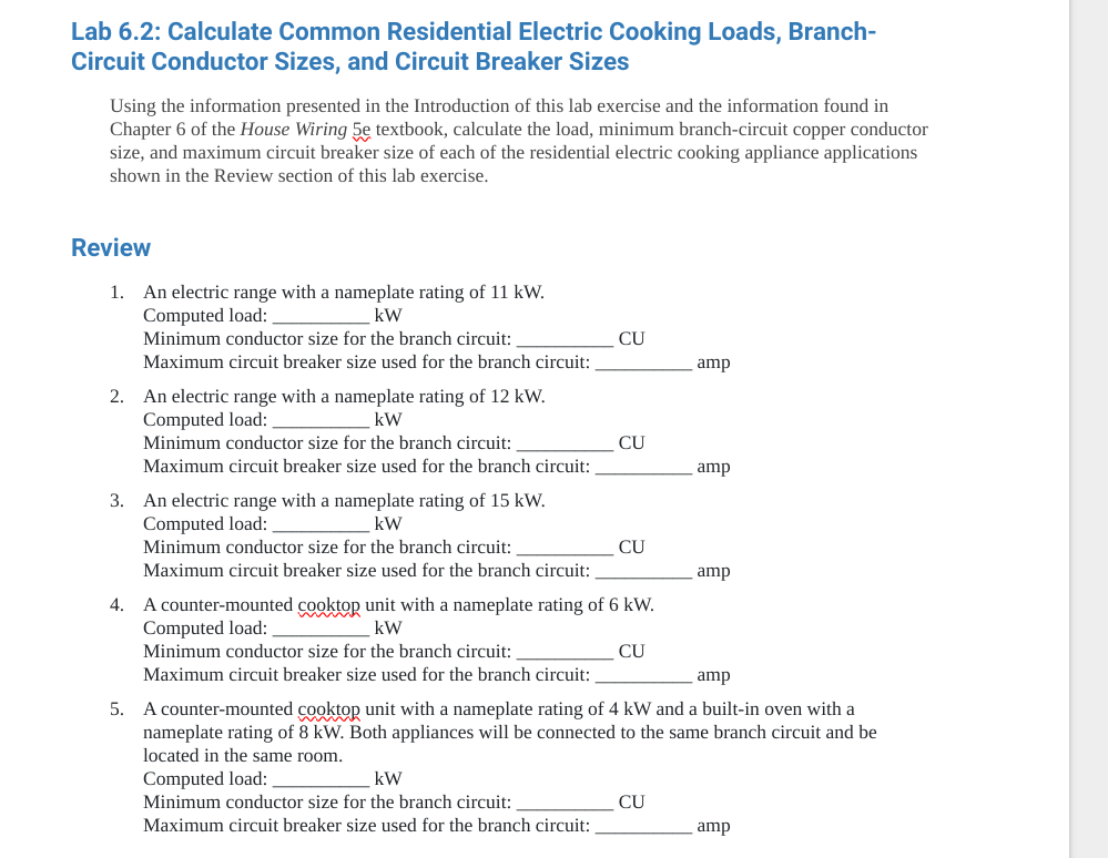 Solved Lab 6.2: Calculate Common Residential Electric | Chegg.com