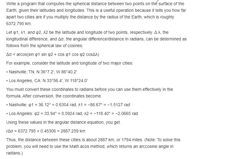 Solved Write a program that computes the spherical distance | Chegg.com