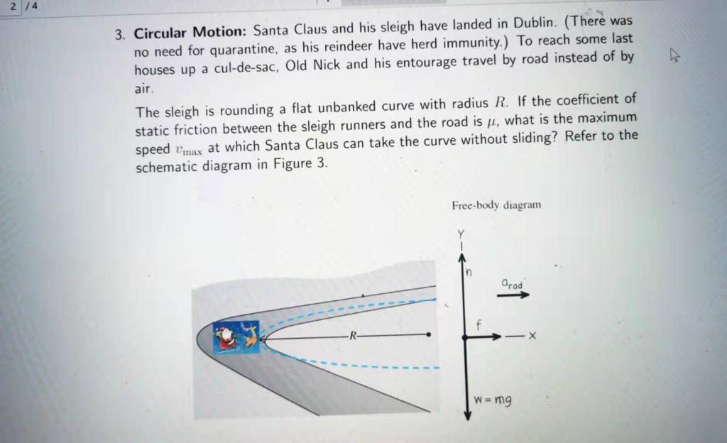Solved 2/4 3. Circular Motion: Santa Claus and his sleigh | Chegg.com