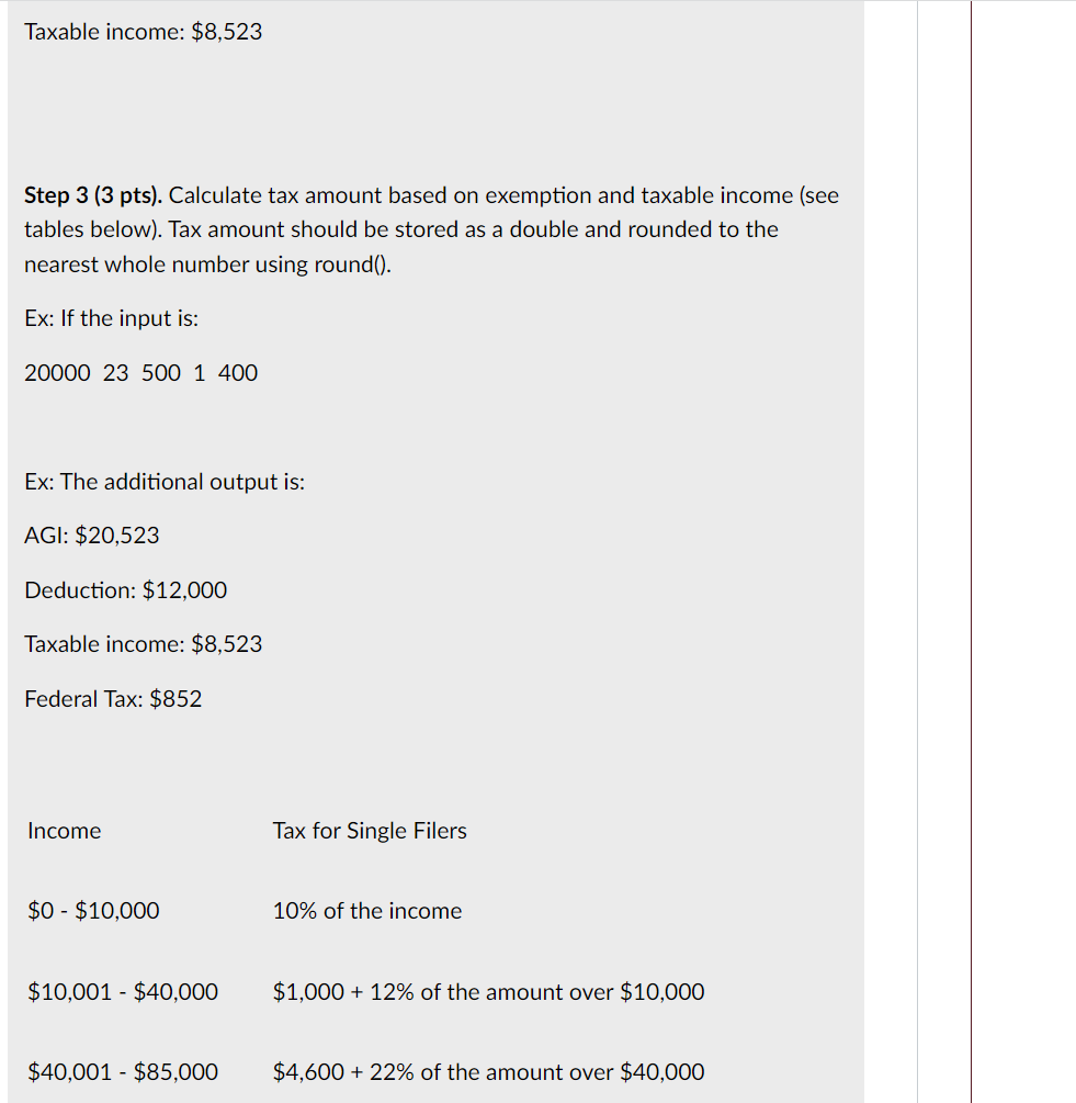 Solved Step 4 (2 pts). Calculate amount of tax due (tax - | Chegg.com