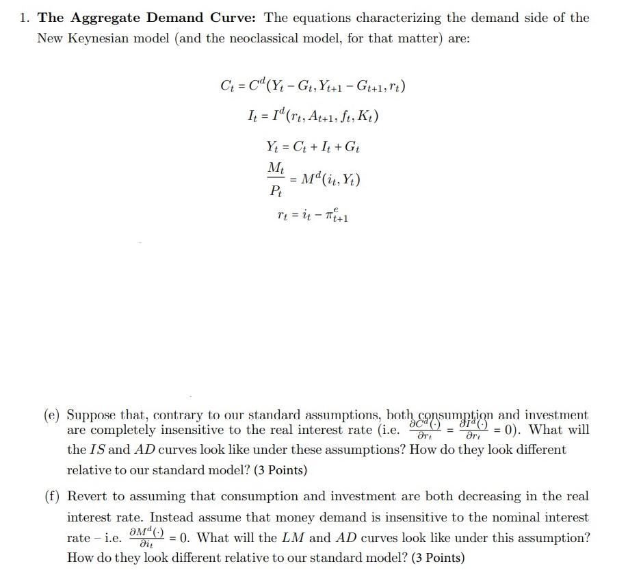 Solved 1. The Aggregate Demand Curve: The equations | Chegg.com